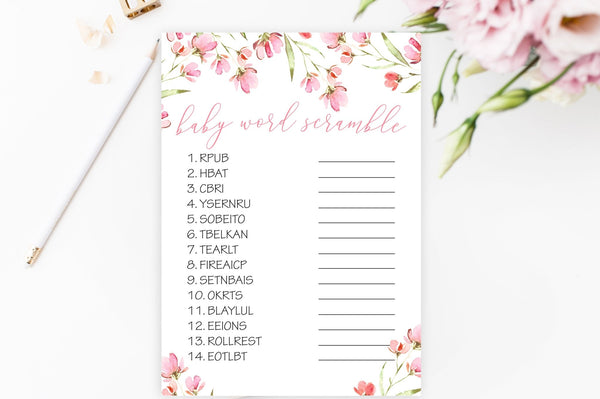 Baby Word Scramble - Spring Floral Printable