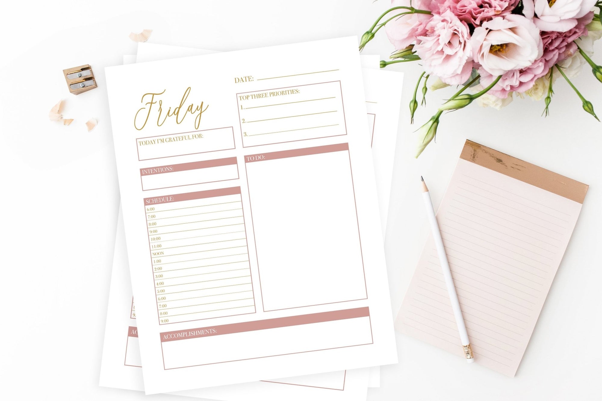 Gold Daily Planner Printables - Free Printable