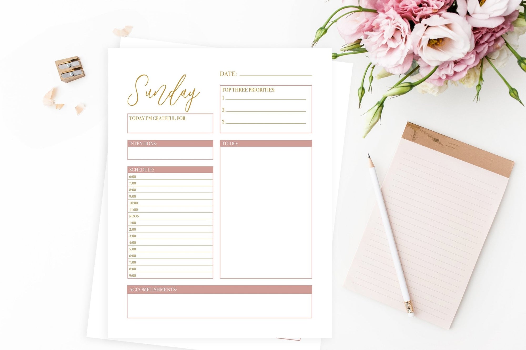 Gold Daily Planner Printables - Free Printable